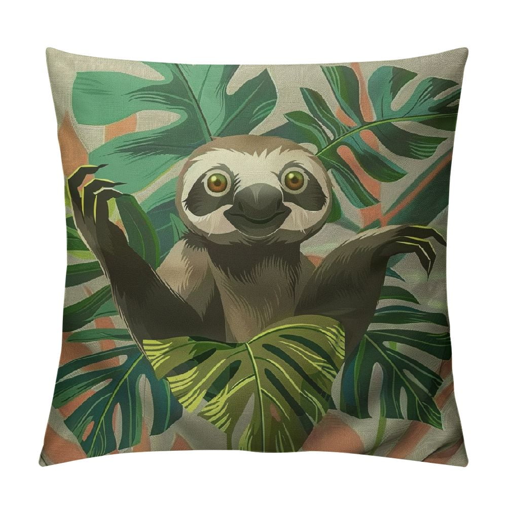 Nawypu Sloth Throw Pillow Cover Sloth Cartoon on Tropical Jungle ...