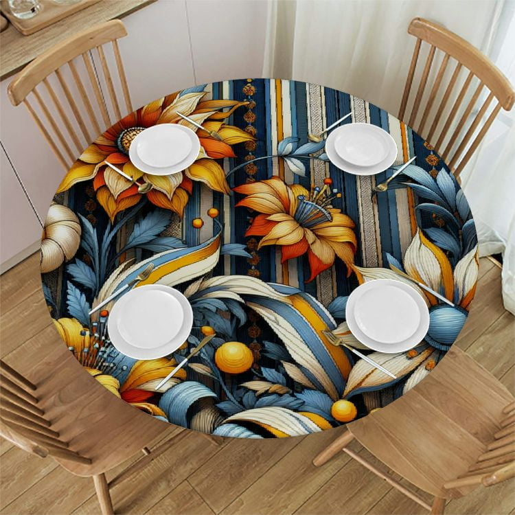 Nawypu Small Florals Round Fitted Tablecloth Fitted Table Cloth for ...