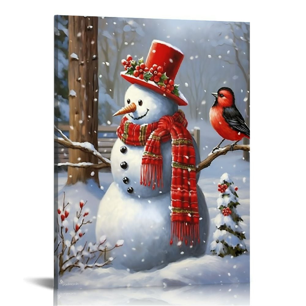 Nawypu Snowman Wall Art Christmas Picture Winter Scene Snowman Canvas ...