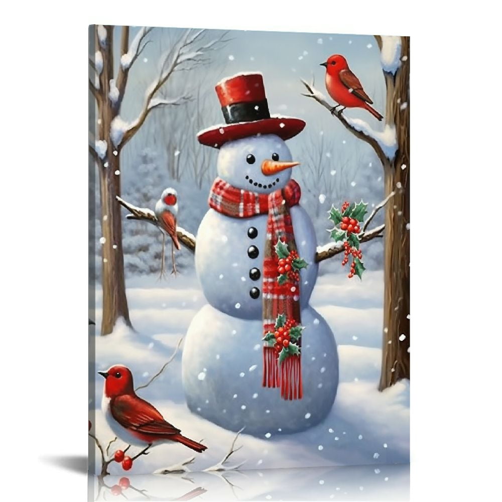 Nawypu Snowman Wall Art Christmas Picture Winter Scene Snowman Canvas ...