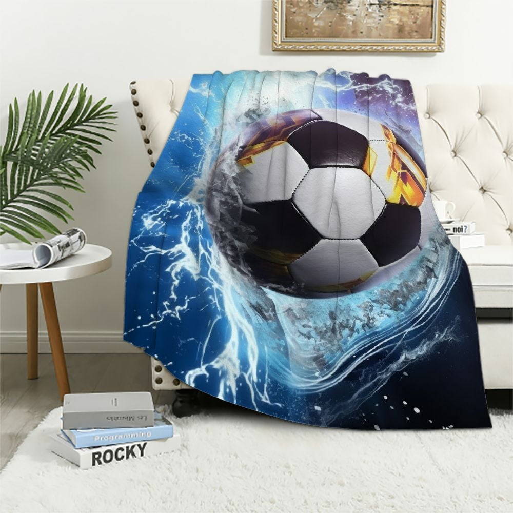 Nawypu Socccer Throw Blanket Reversible Purple Flame Soccer Pattern ...