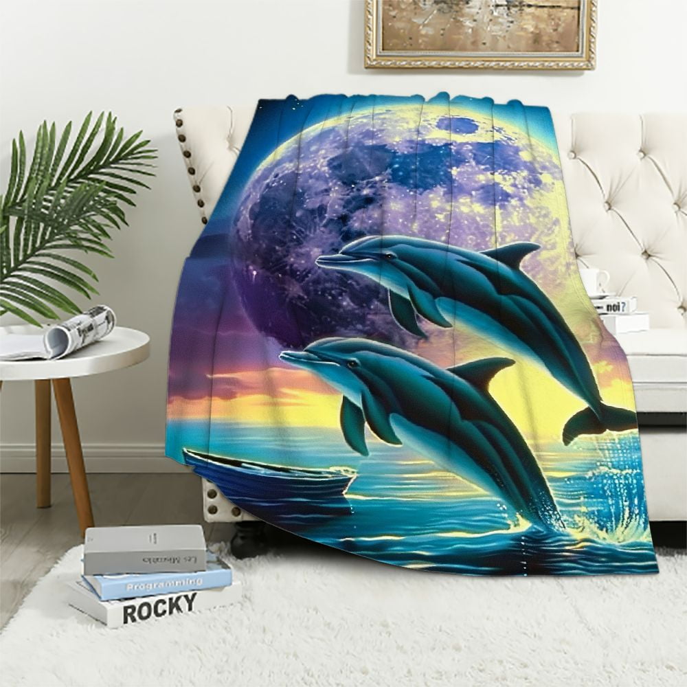 Nawypu Soft Cozy Throw Blanket for Couch, Dolphins Sea Moon - Walmart.com