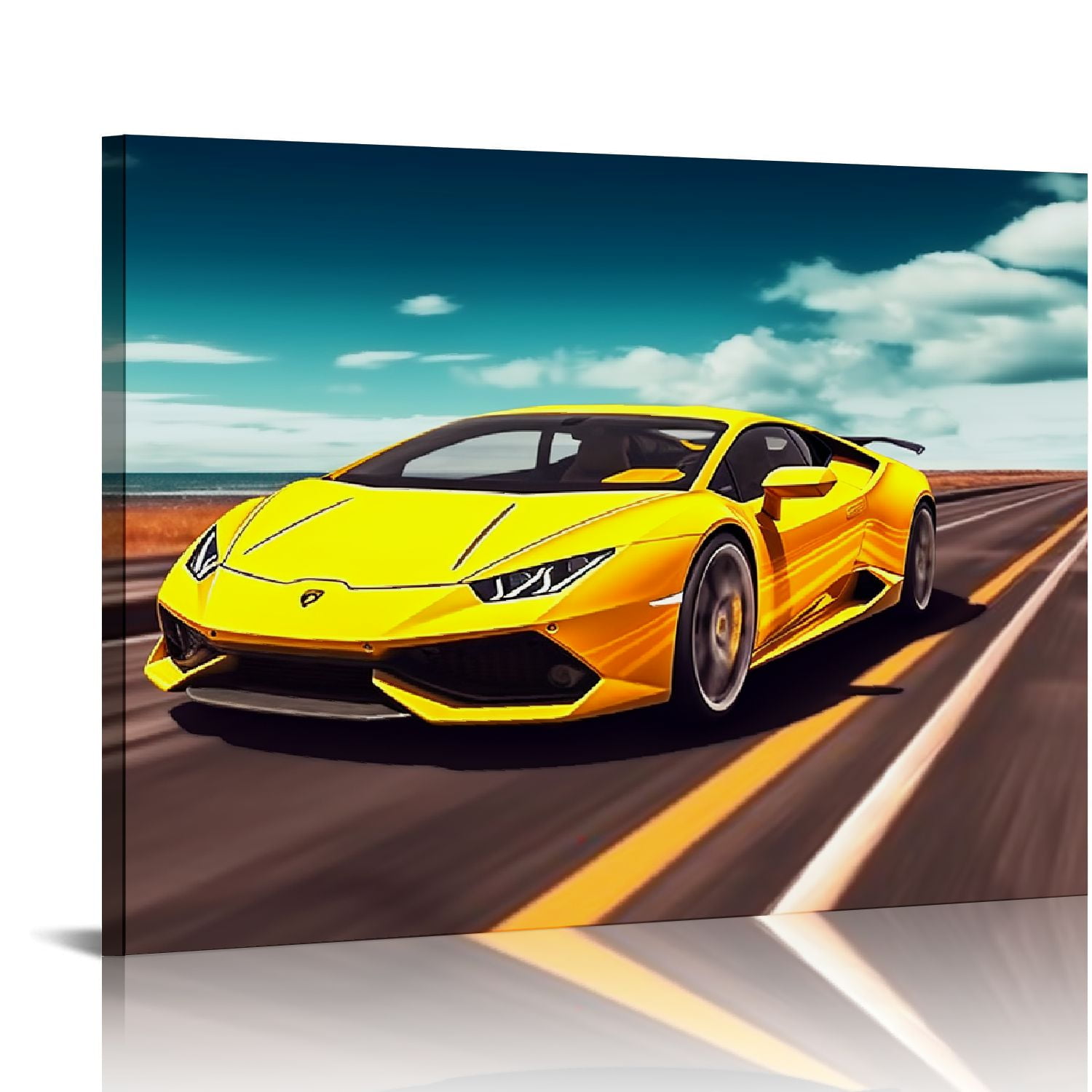 Nawypu Sports Car Canvas Wall Art: Colorful Supercar by The Beach ...