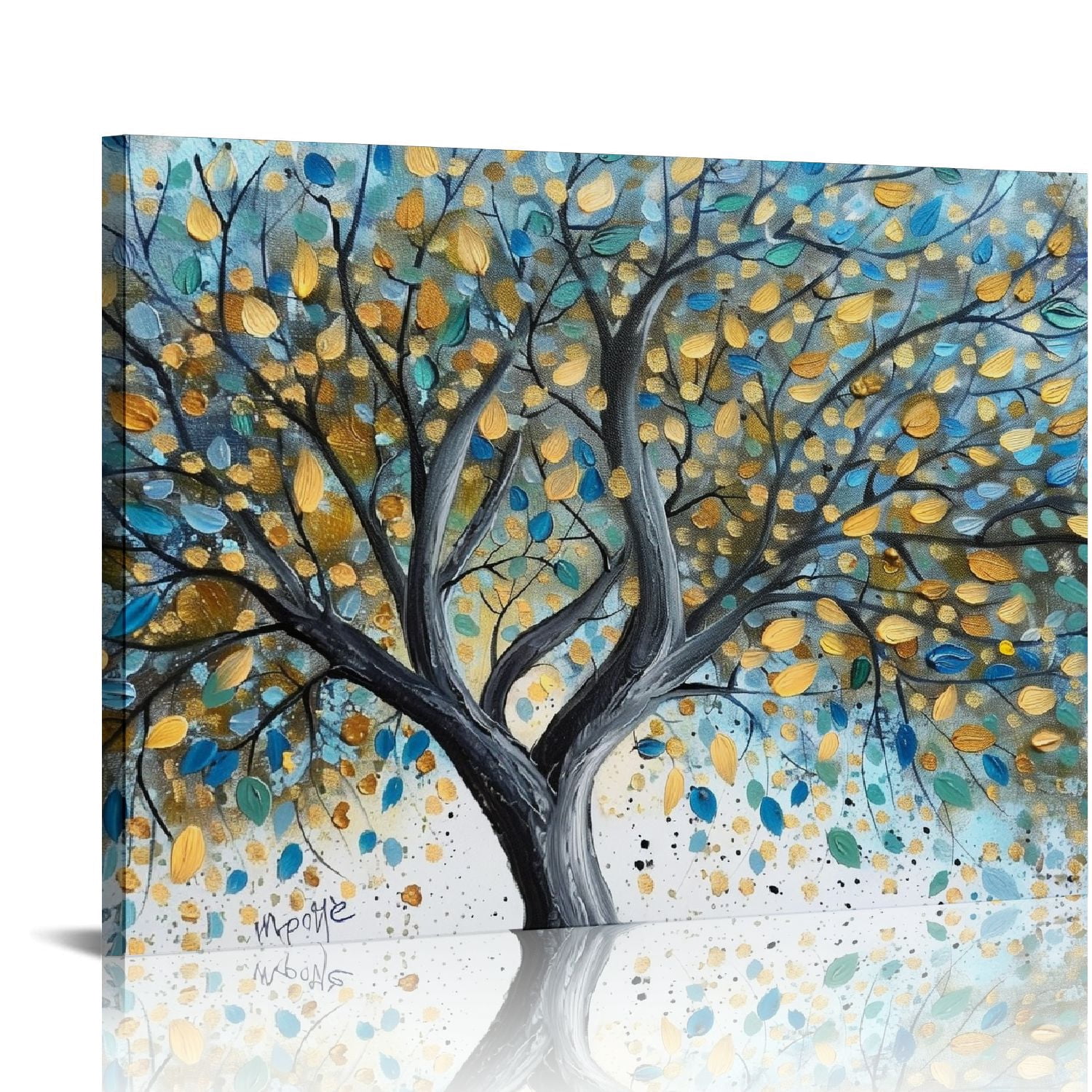 Nawypu Spotted Teal Tree Canvas Wall Decor Harrison for Living Room ...