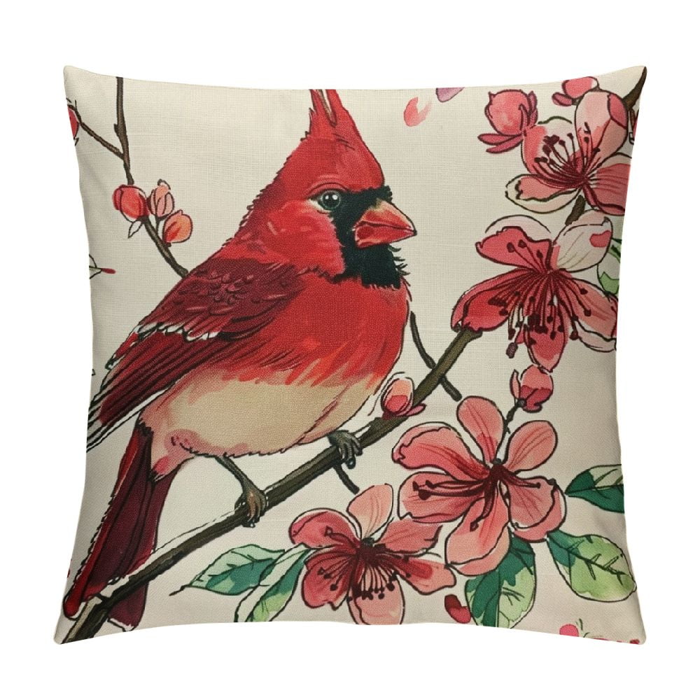 Nawypu Spring Cardinal Lumbar Decorative Throw Pillow Cover, Red Bird ...
