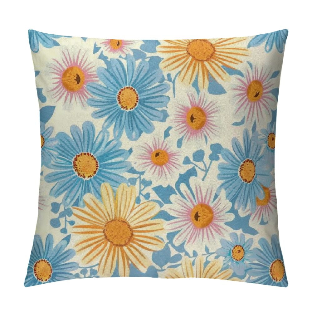 Nawypu Spring Daisy Flower Pillow Covers Summer Blue Floral Throw ...