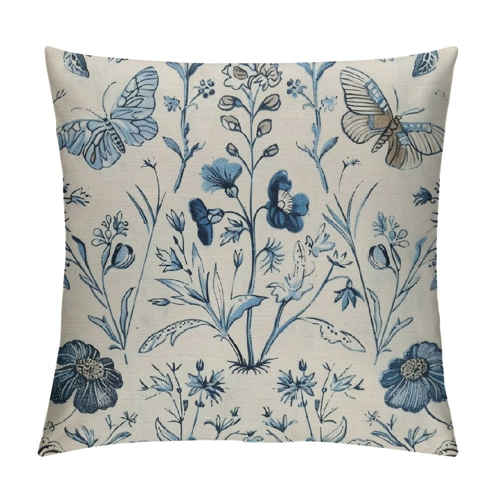Awypu Spring Dusty Blue Floral Pillow Covers Vintage Wild Flower Herbs ...
