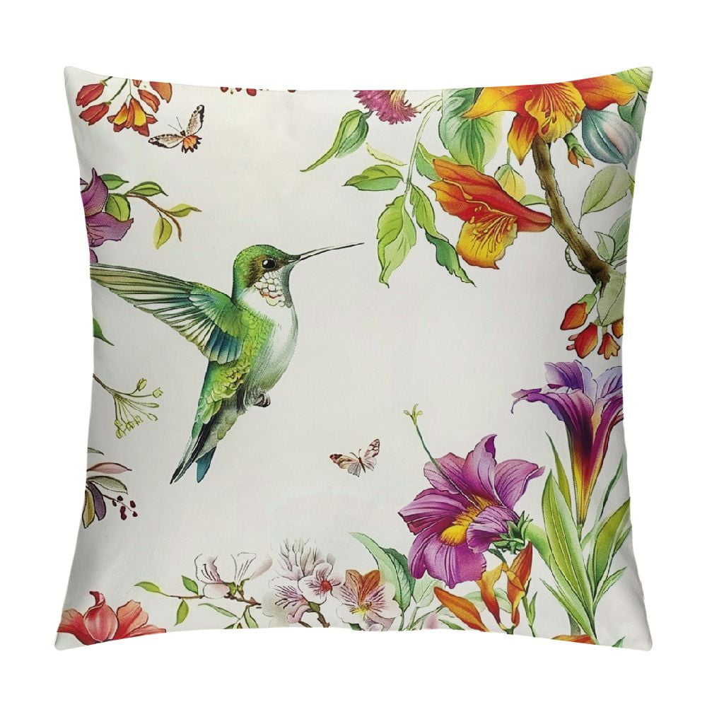 Nawypu Spring Floral Birds Throw Pillow Covers Hummingbird Flowers ...