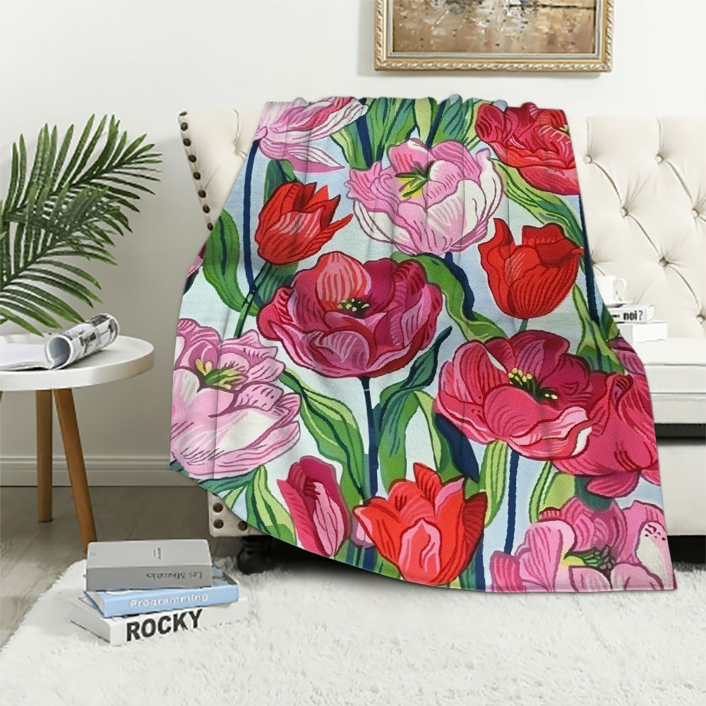 Nawypu Spring Flowers Tulips Summer Floral Throw Blanket Crystal Velvet ...