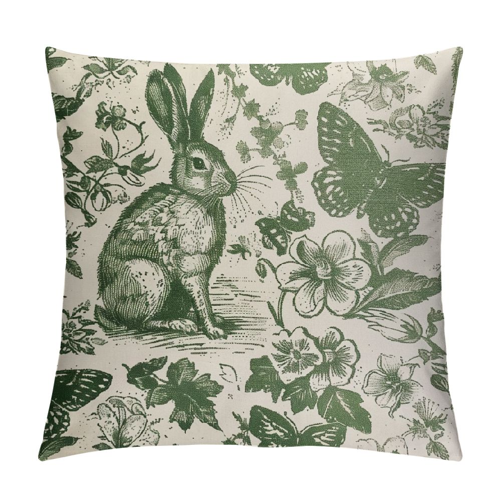 Nawypu Spring Green Pillow Covers Rabbit Bunny Floral Leaf Butterfly ...