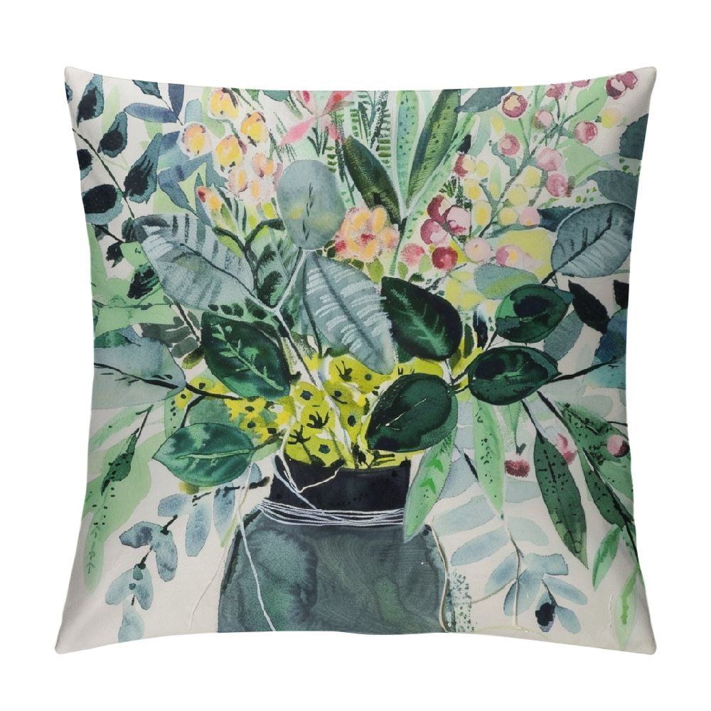 Nawypu Spring Leaf Pillow Covers Eucalyptus Leaf Watercolor Flowers ...