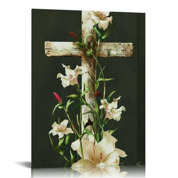 Awypu Spring Lily Flower Cross Sign Wall Plaque He Is Risen Easter ...