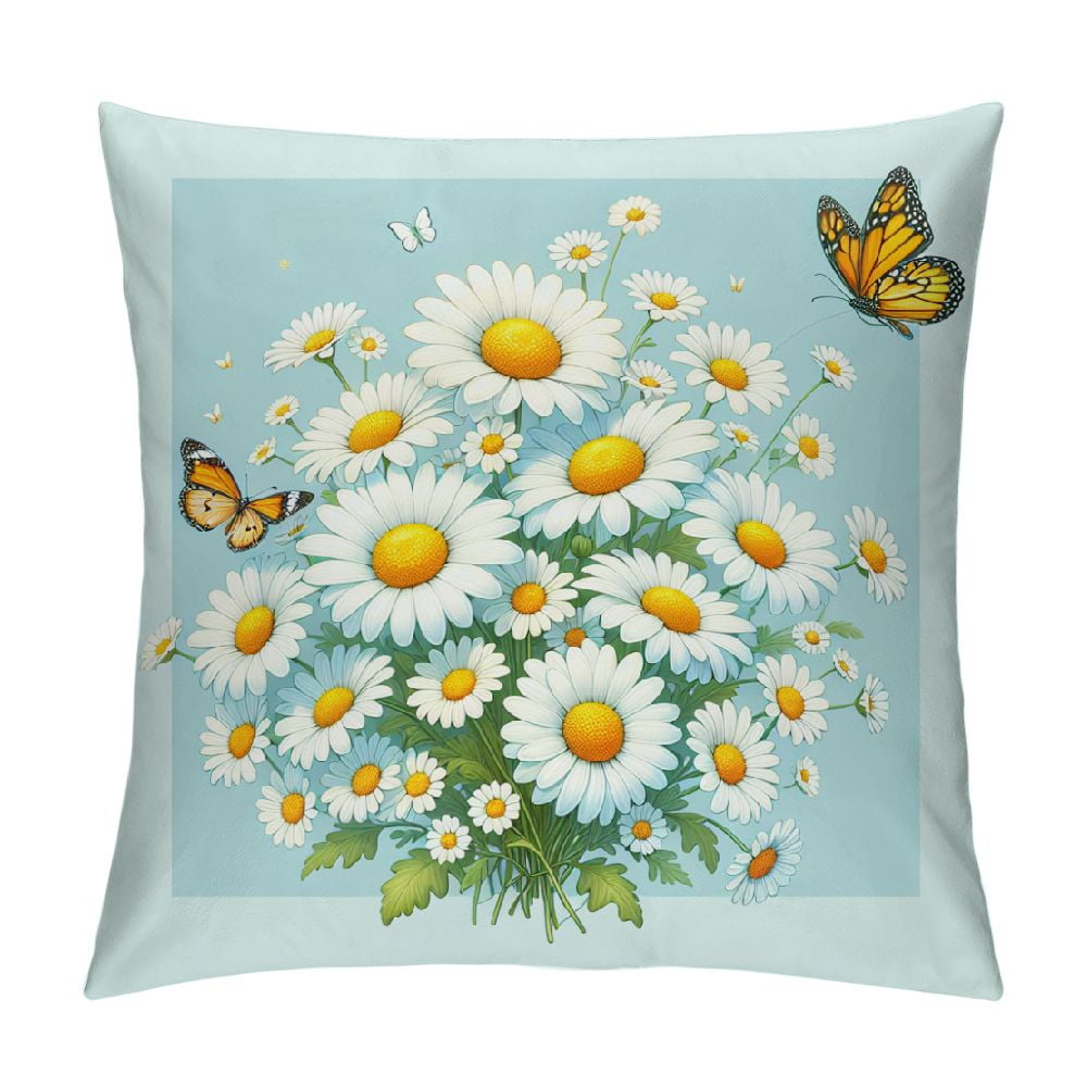 Nawypu Spring Pillow Cover Daisy Floral Butterfly Decorations Seasonal ...