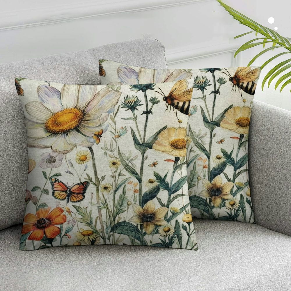 Nawypu Spring Pillow Cover Floral Butterfly Bee Gather Decorations ...