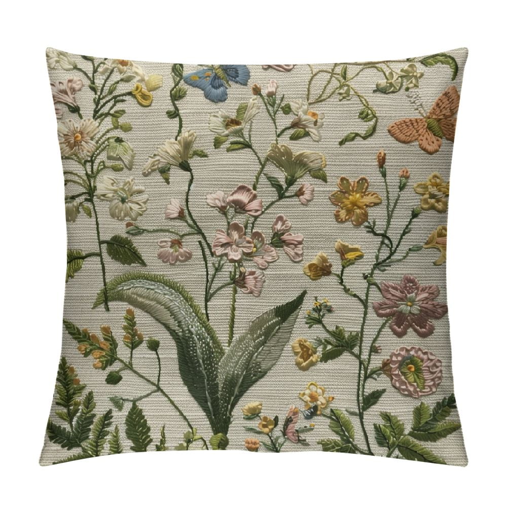 Nawypu Spring Pillow Covers 18x18 Inch,Sage Green Wild Flower Plant ...