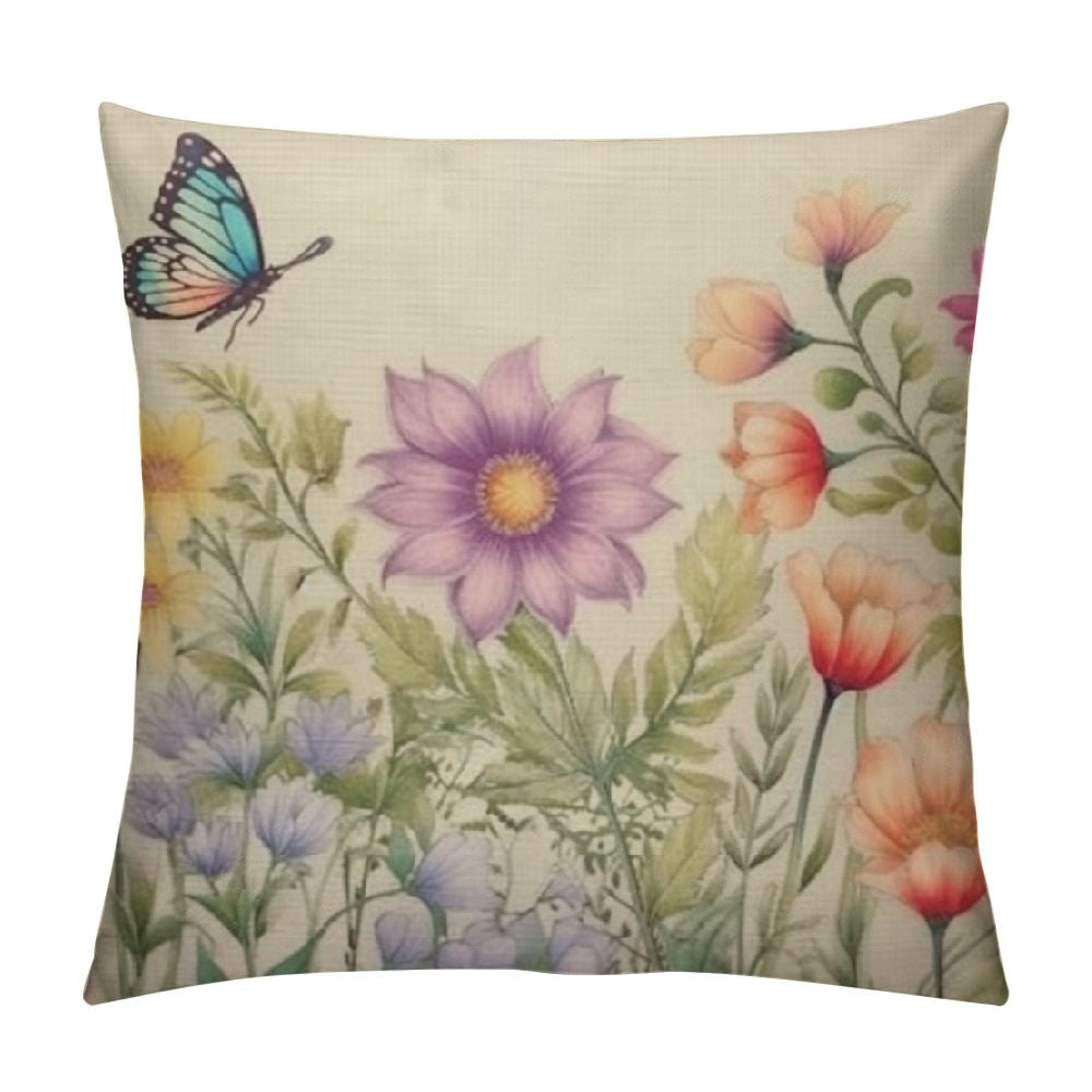 Nawypu Spring Pillow Covers Farmhouse Wildflower Plant Throw Pillow ...
