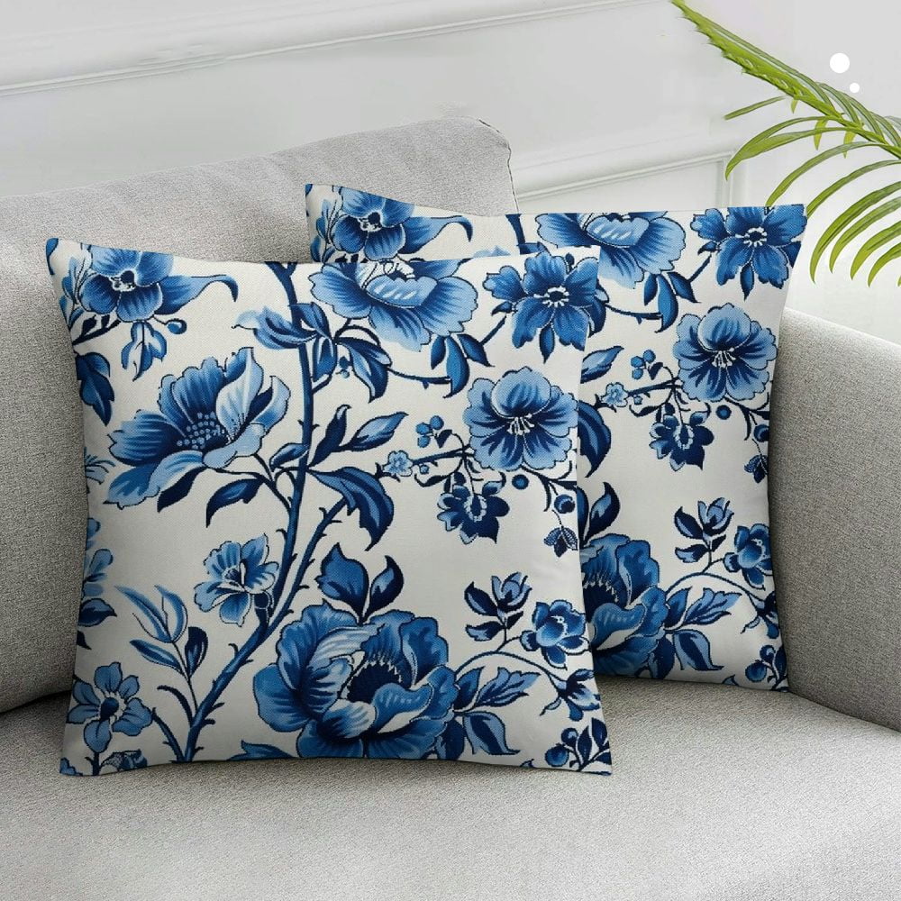 Nawypu Spring Pillow Covers Floral Watercolors Tree Chinoiserie Blue ...