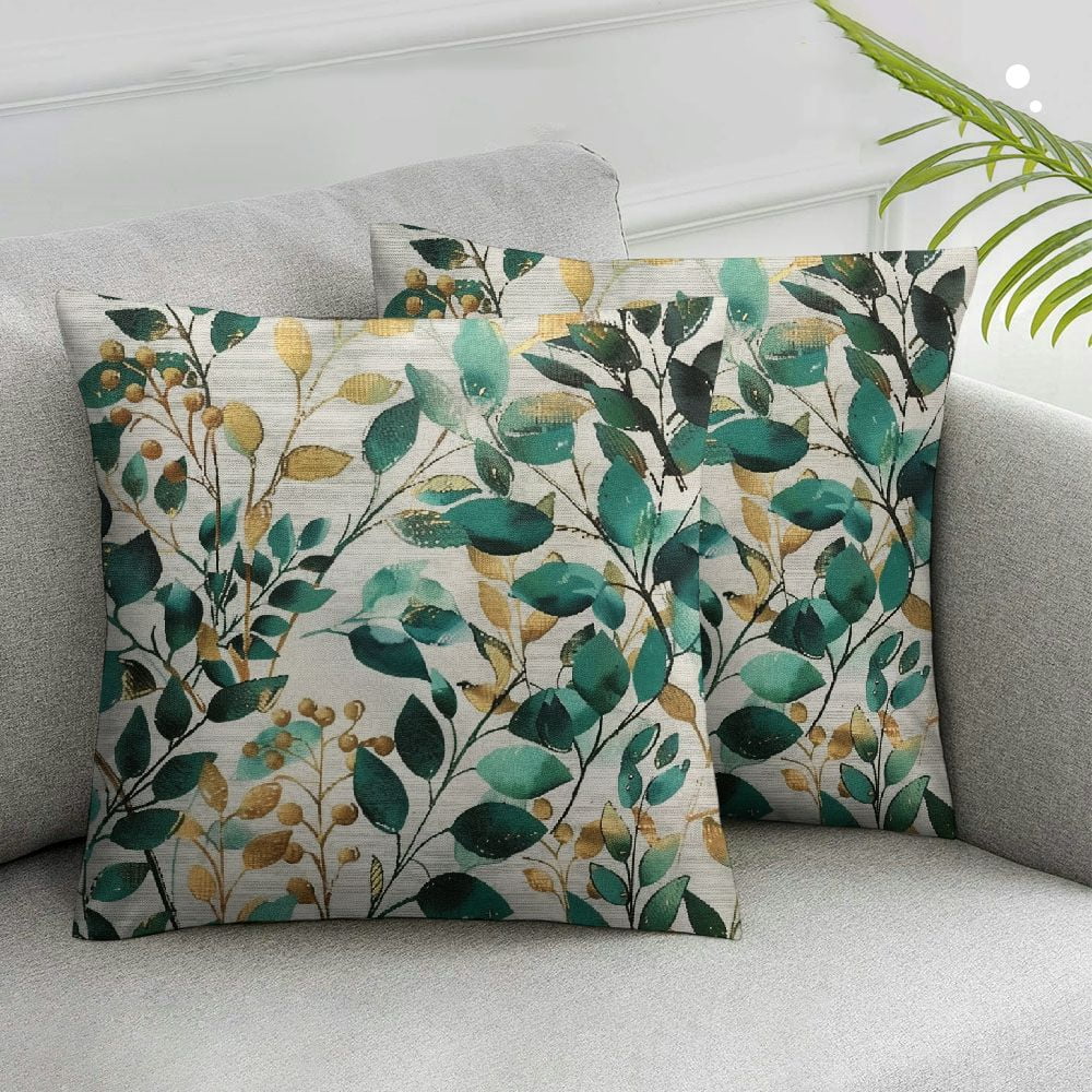 Awypu Spring Pillow Covers Set of 2 Watercolor Eucalyptus Leaf Throw ...