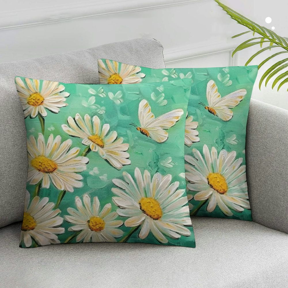 Nawypu Spring Pillow Covers Set of 2, Floral Daisy Bloom Butterflies ...
