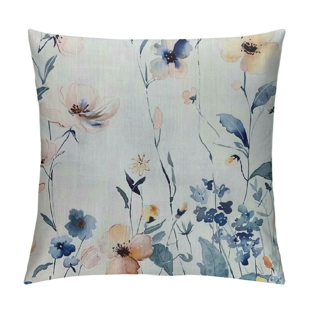 Nawypu Spring Pillow Covers Watercolor Blue Flower Decorative Throw