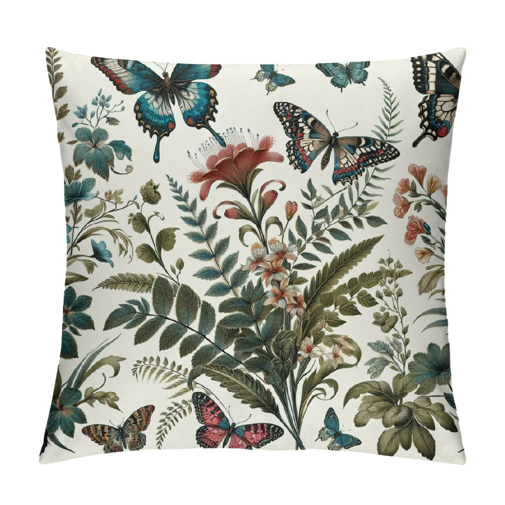 Nawypu Spring Pillow Covers Wild Flowers Botanical Plants Butterfly ...