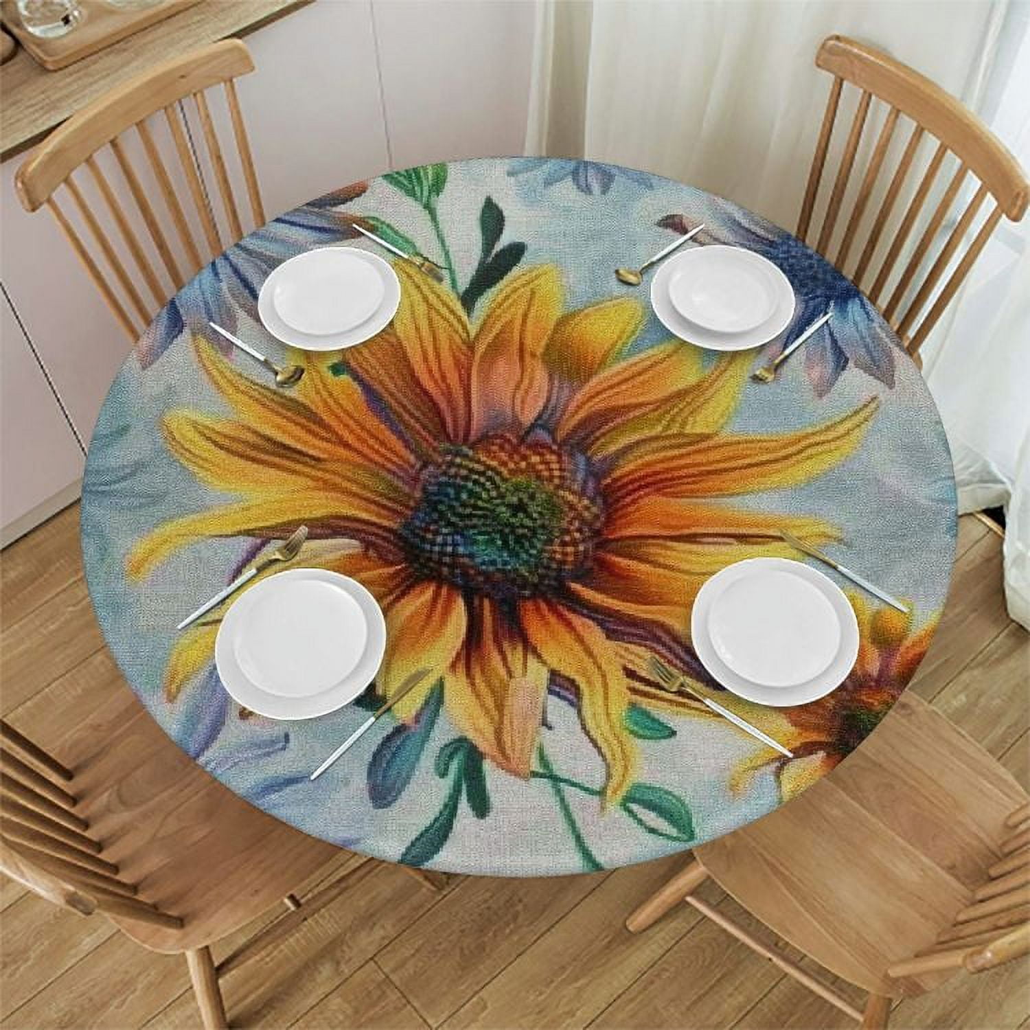 Nawypu Spring Round Tablecloth Sunflower Daisy Round Table Cloth ...