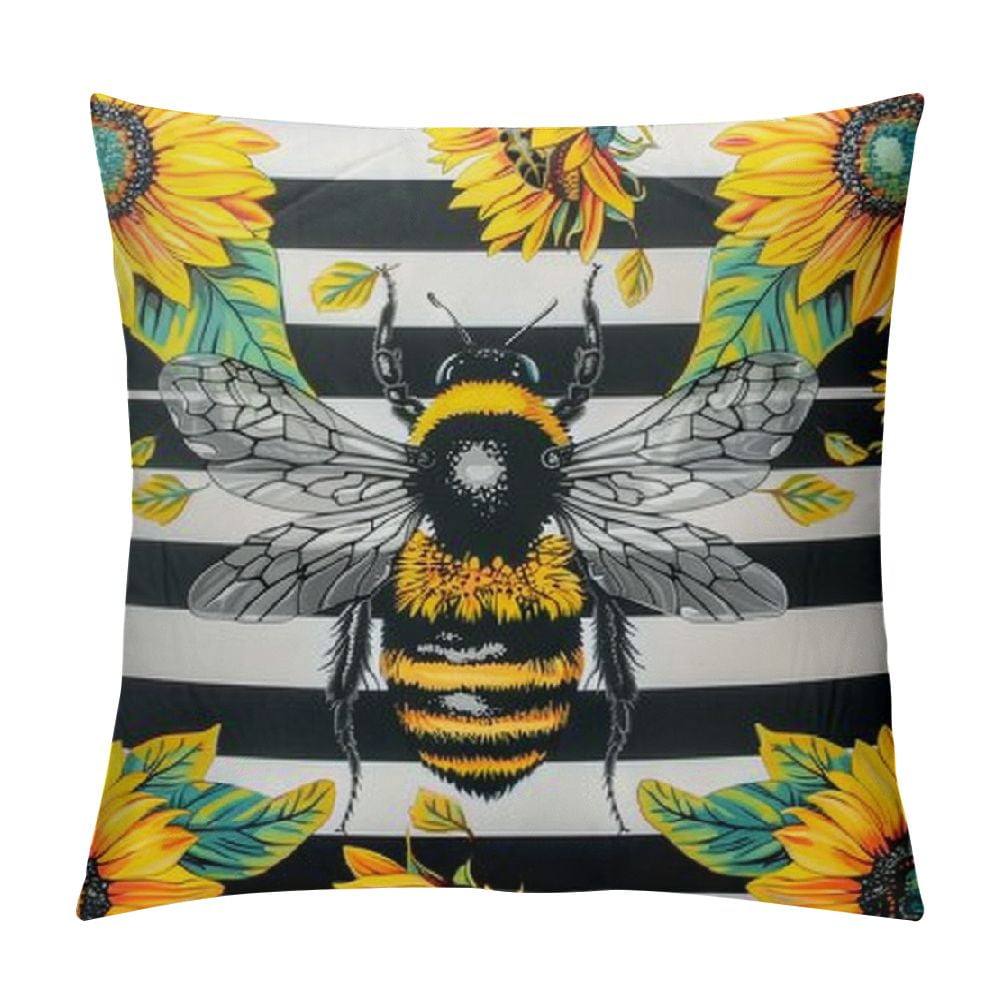 Nawypu Spring Summer Bee Pillow Covers Spring Sunflowers Throw Pillows ...