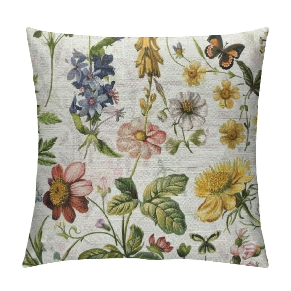 Nawypu Spring Summer Daisy Floral Leaves Pillow Covers 18x18 Inch
