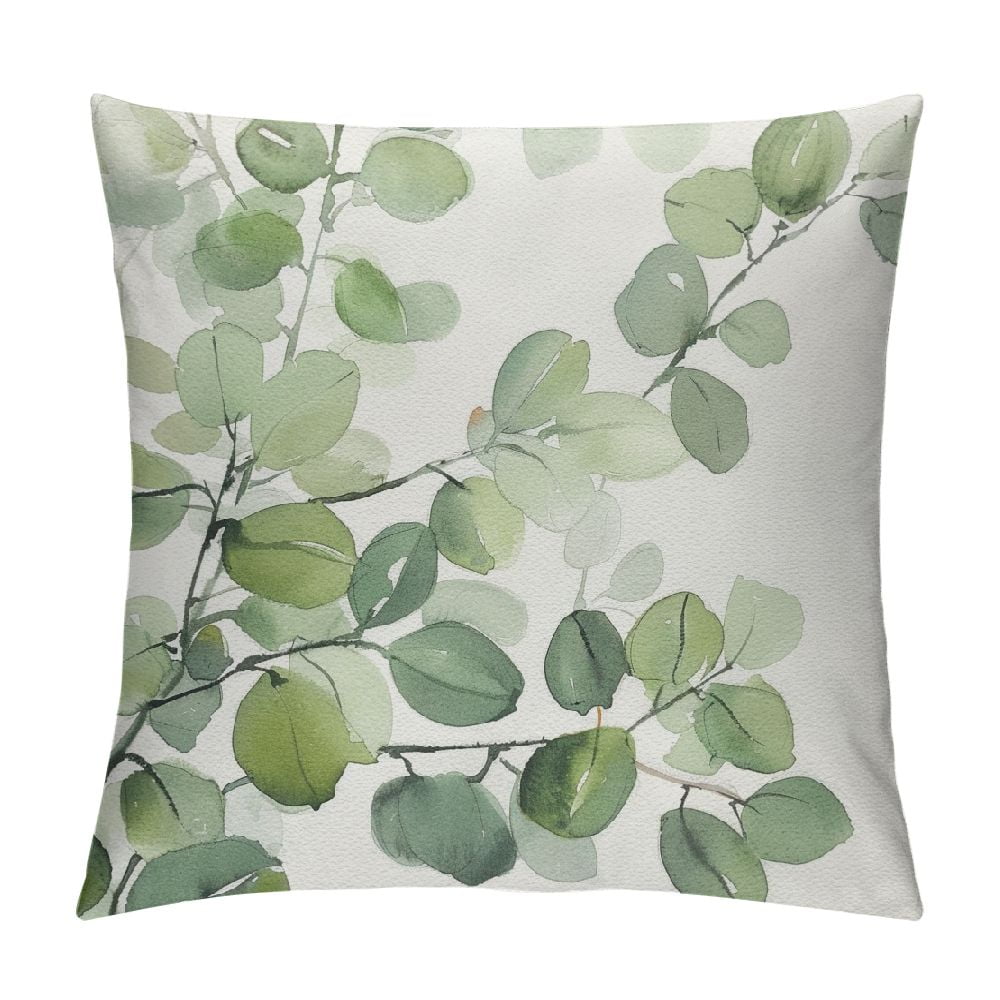 Nawypu Spring Summer Pillow Cover - Green Watercolor Eucalyptus Leaf ...