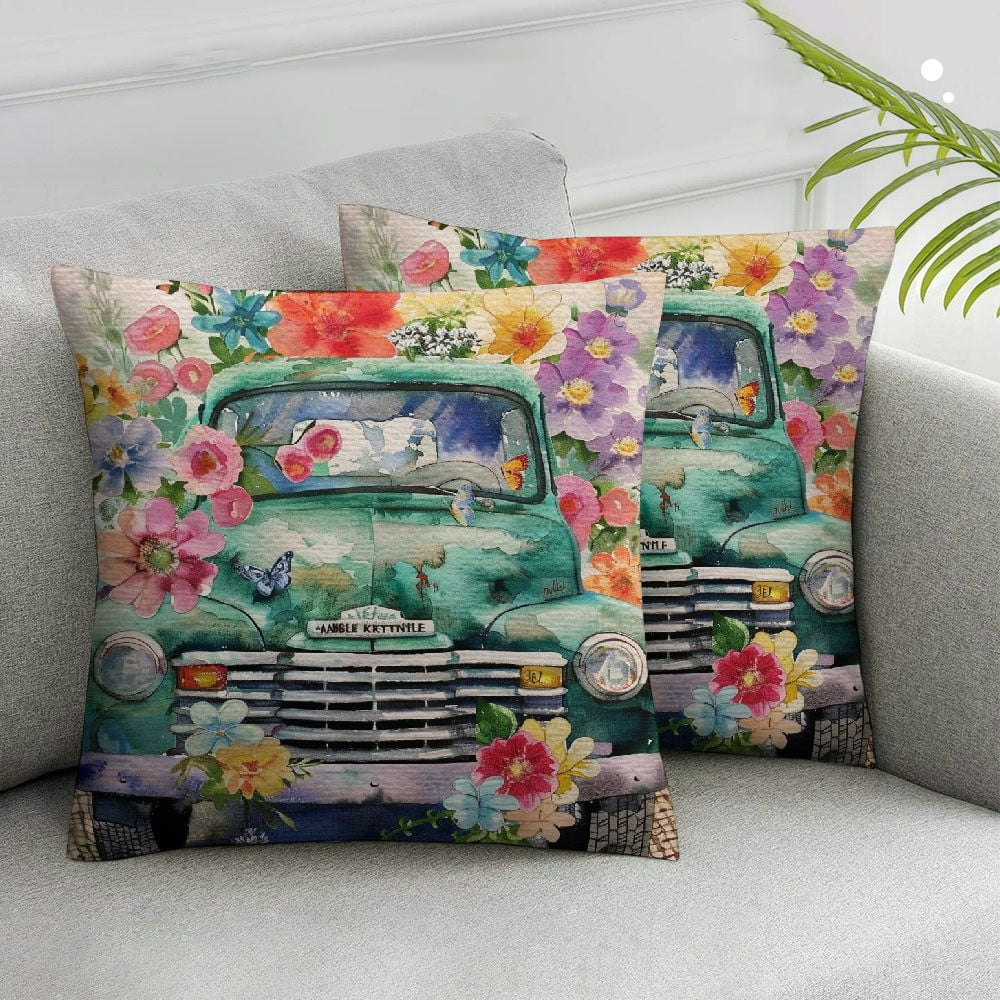 Nawypu Spring Throw Pillow Covers Set of 2 Truck Spring Decorative ...