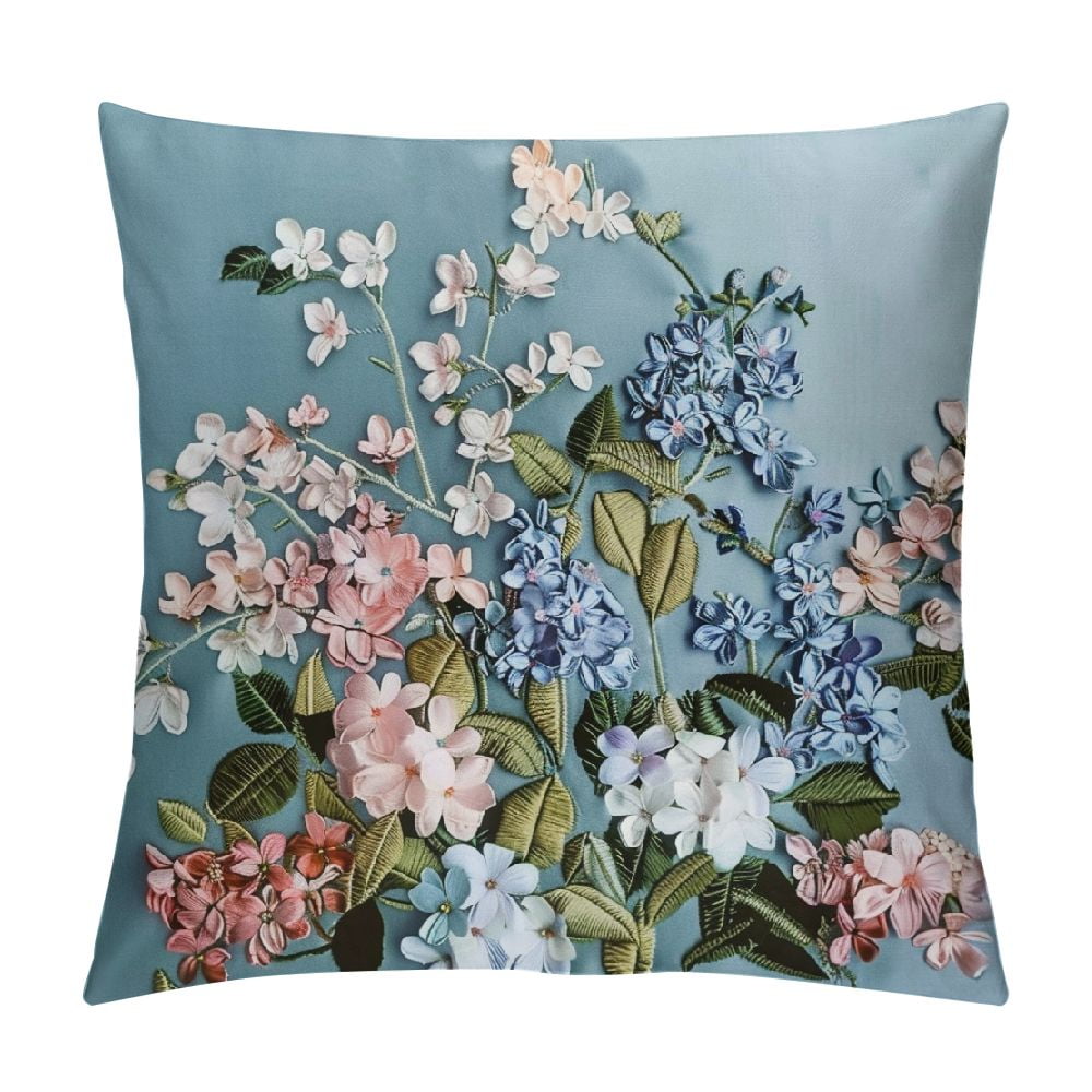 Nawypu Spring Throw Pillow Covers with Flowery Hydrangea and Leaves ...