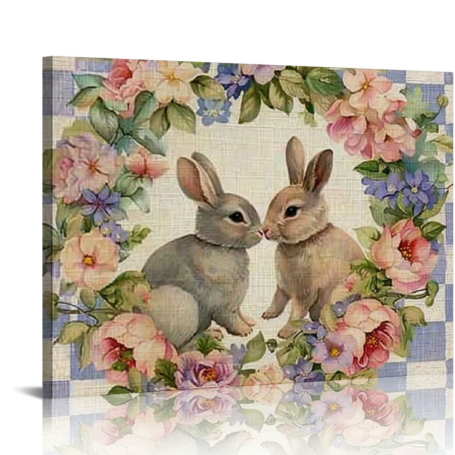 Nawypu Square On Canvas Wall Art Easter Bunny Wreath Egg Flowers ...