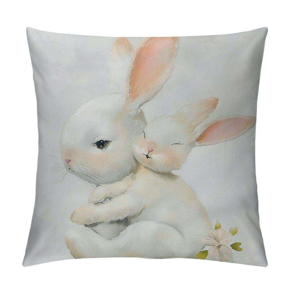 Nawypu Square Pillow Cover Cute Cartoon Grey Baby and Mother Bunnies ...