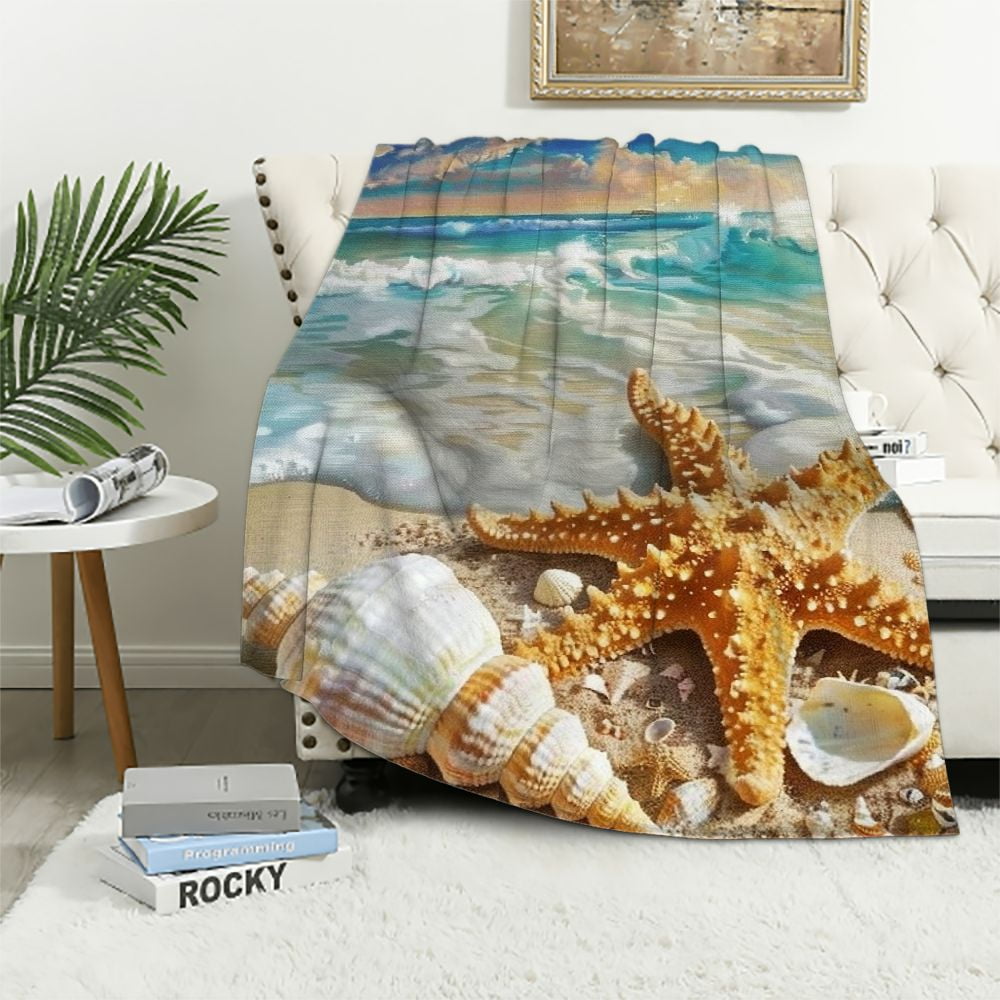 Nawypu Starfish Blanket Plush and Soft Ocean Beach Seashell Throw Gifts ...