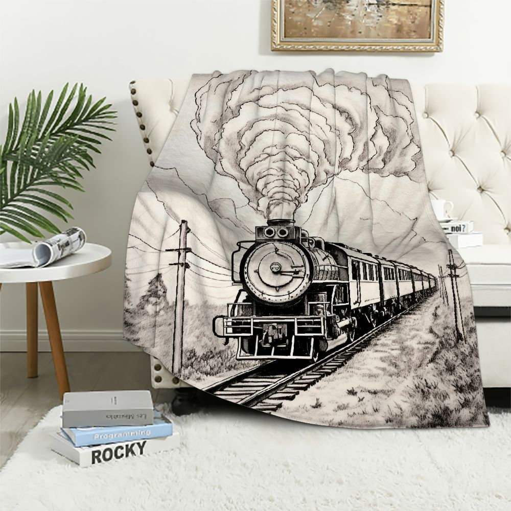 Nawypu Steam Engine Throw Blanket, Black and White Old Train on ...