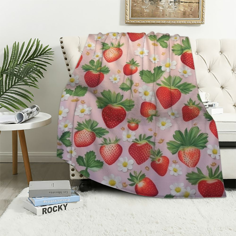 Nawypu Strawberry Blanket | Plush Cozy Strawberry Flower Throw Blanket ...