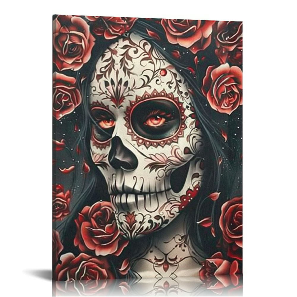 Nawypu Sugar Skull Women Day Of The Dead Wall Art Canvas Painting Home ...