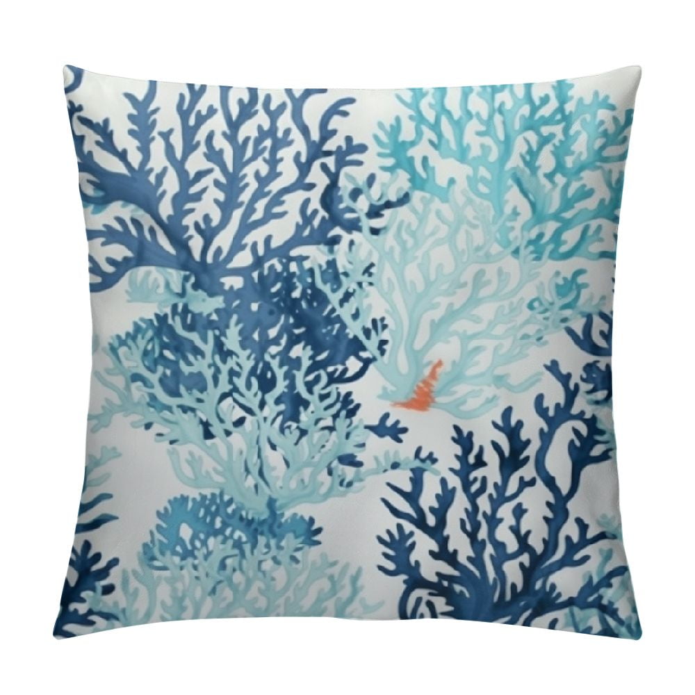 Nawypu Summer Coastal Throw Pillow Cover, Teal Blue Coral Beach Ocean ...