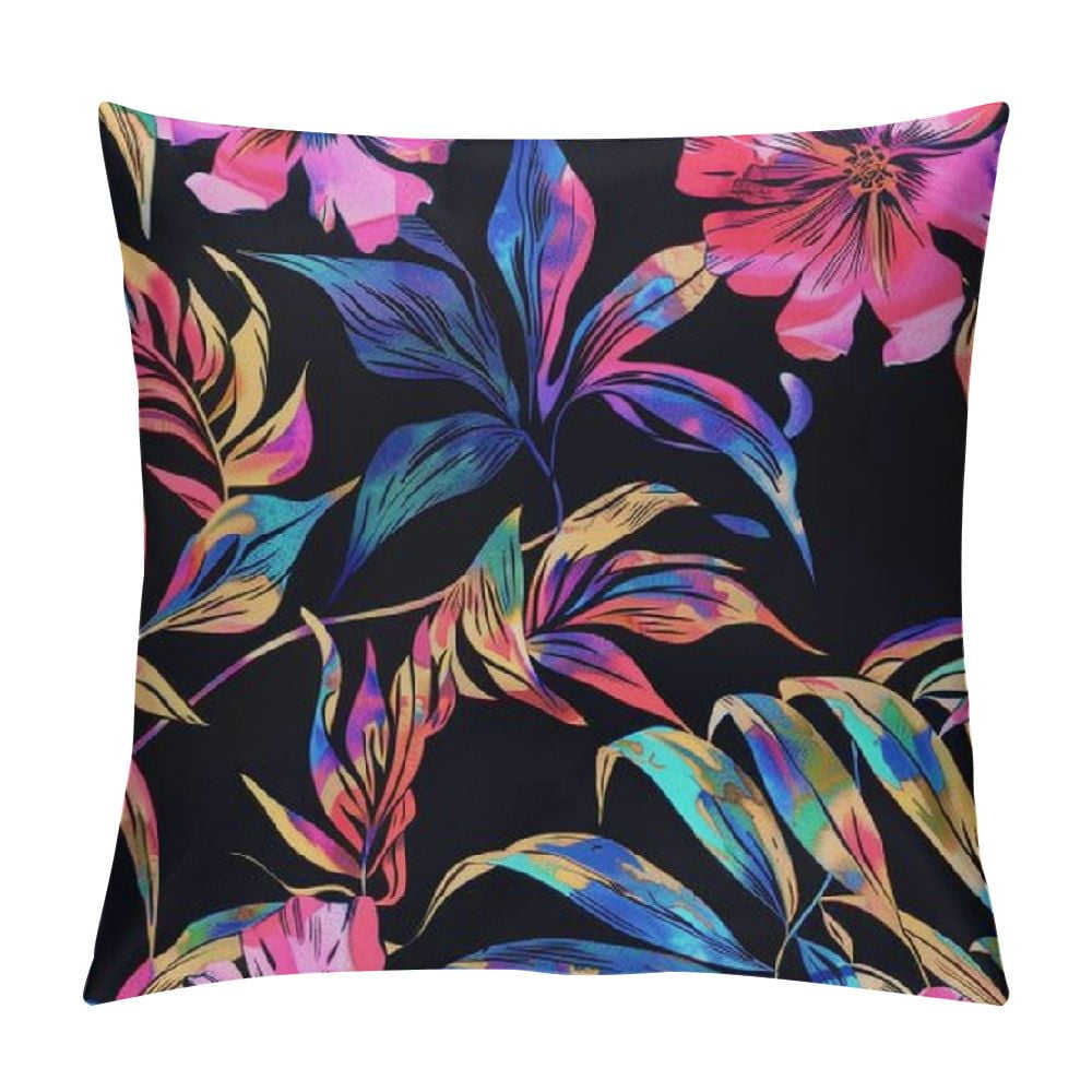 Nawypu Summer Colorful Hawaiian Tropical Plants Palm Leaf Cushion Case ...