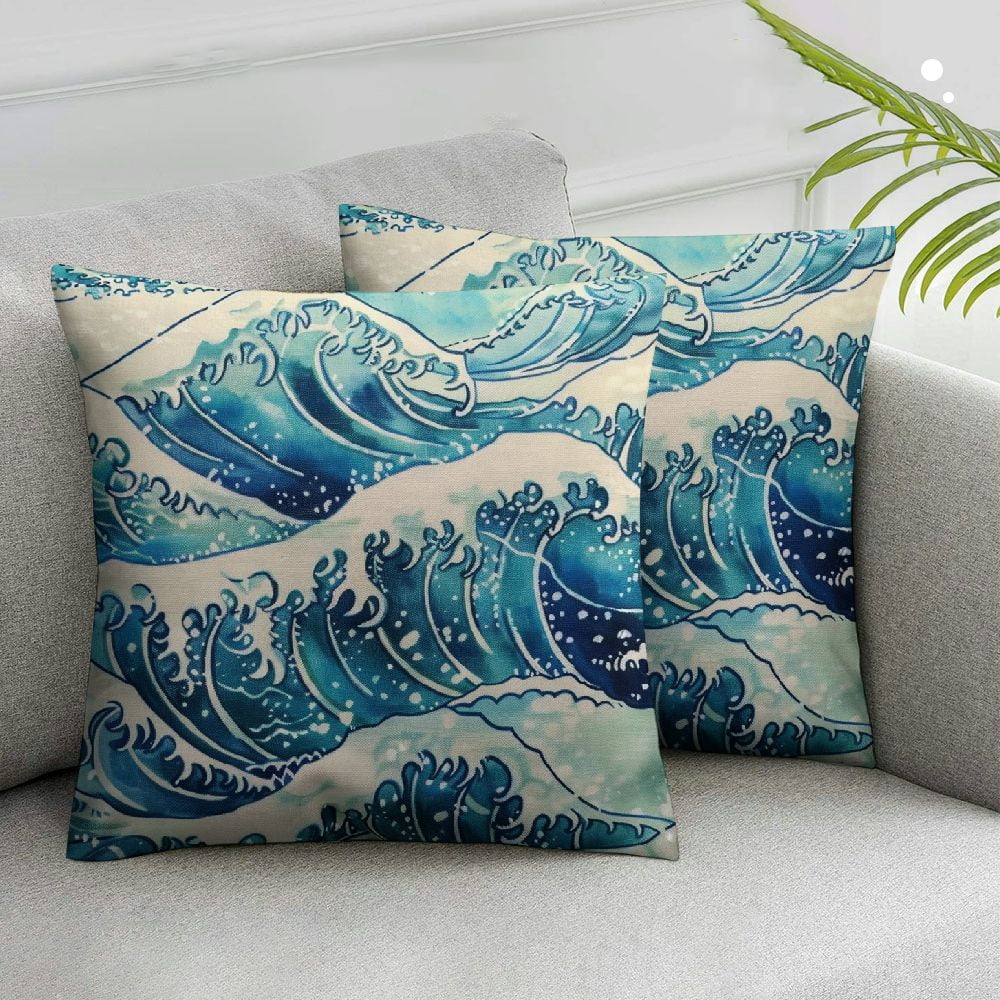 Nawypu Summer Ocean Wave Pillow Cover - Nautical Aqua Blue Watercolor ...