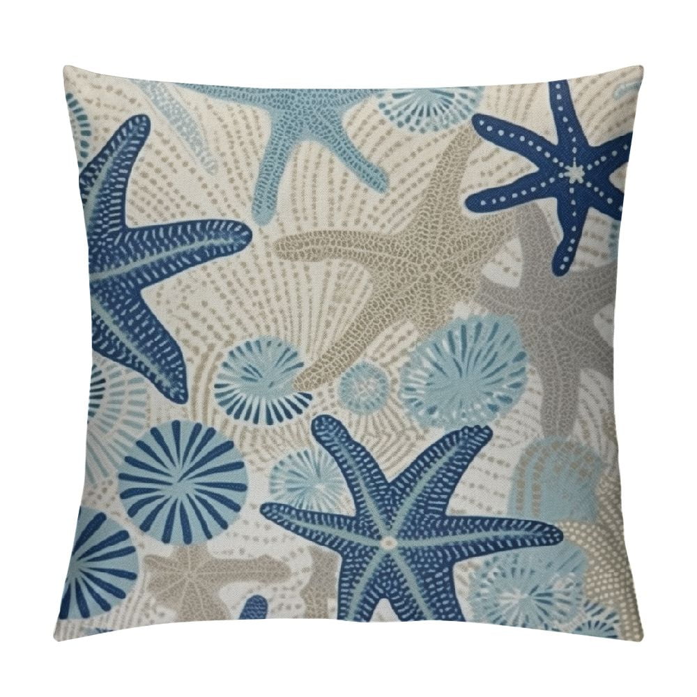 Nawypu Summer Pillow Covers, Beach Seashell Coral Starfish Decorative ...