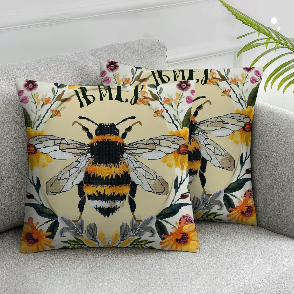 Nawypu Summer Throw Pillow Cover - 'Bee Kind' Bee Floral Wreath Design ...
