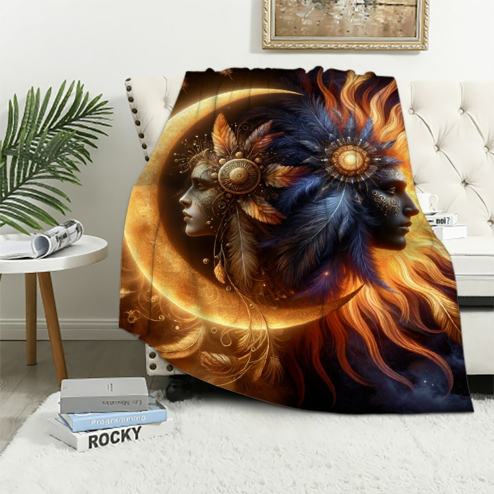 Nawypu Sun Moon Bohemian Blanket,Sun Moon Throw Blanket,Sun Cozy ...