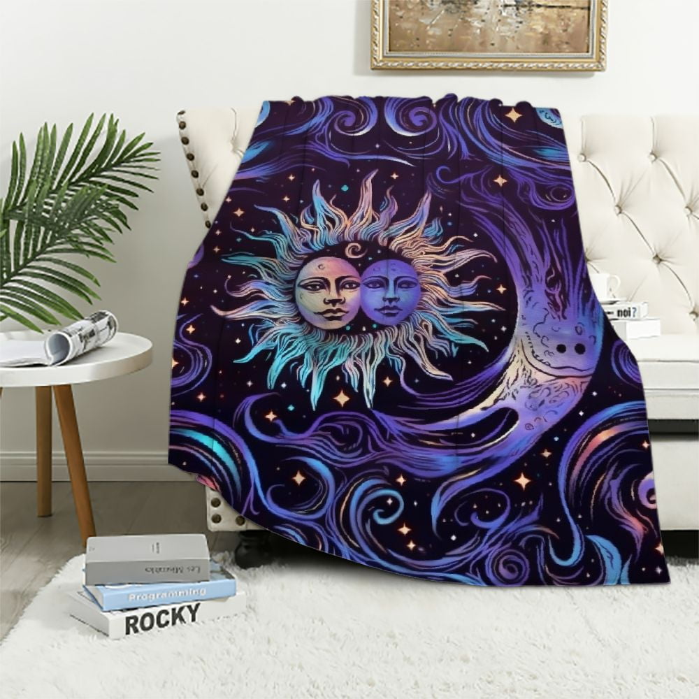 Nawypu Sun and Moon Flannel Throw Blankets, Boho Sun Moon and Star Cozy ...