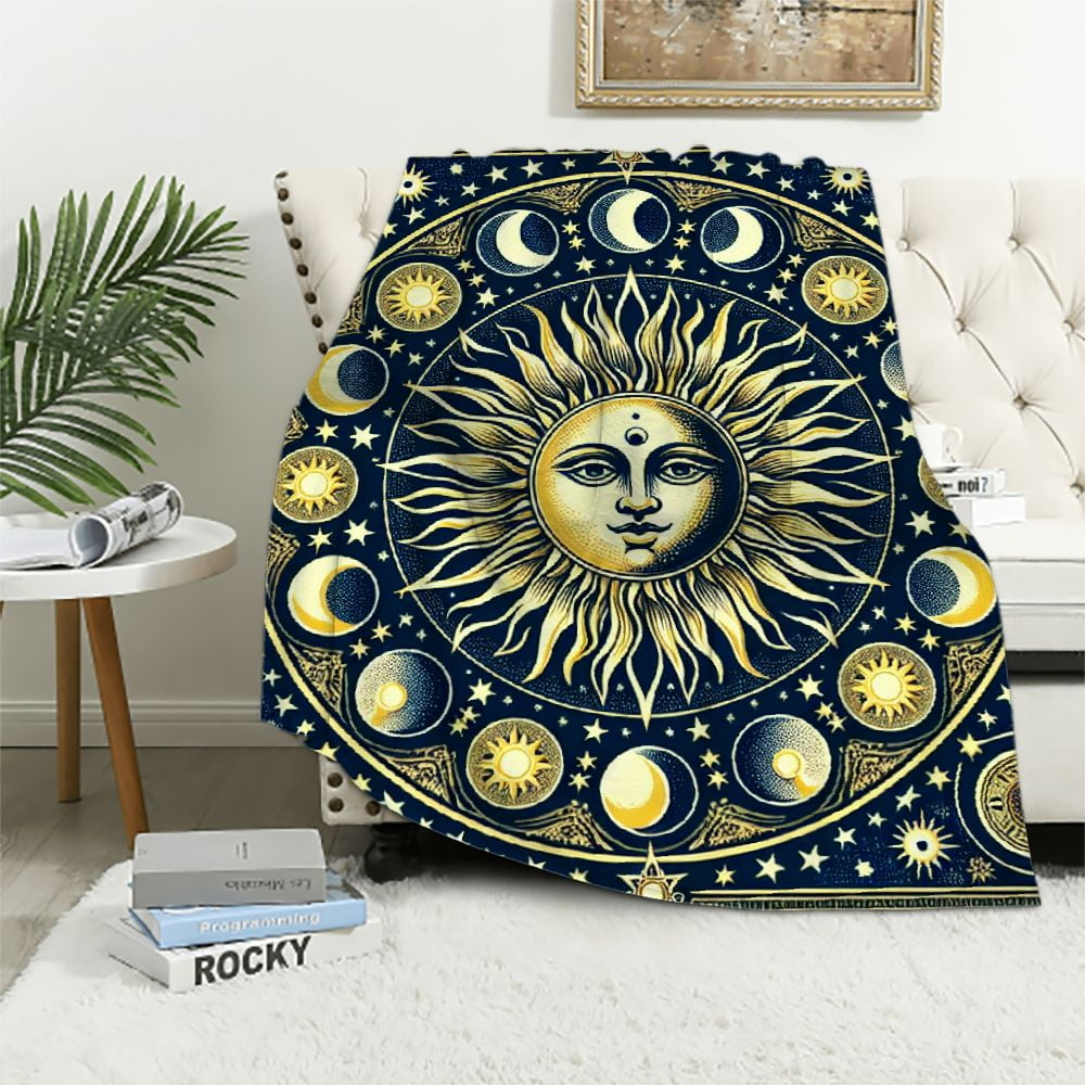 Nawypu Sun and Moon Stars Throw Blanket Celestial Reversible Woven ...