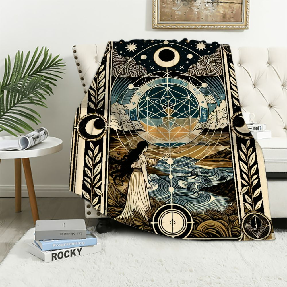 Nawypu Sun Moon Throw Blanket, Sofa Plant Blanket, Thick Modern Tassel ...