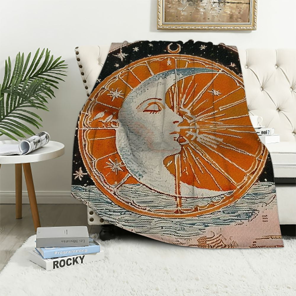 Awypu Sun Moon Throw Blanket, Sofa Plant Blanket, Thick Modern Tassel ...