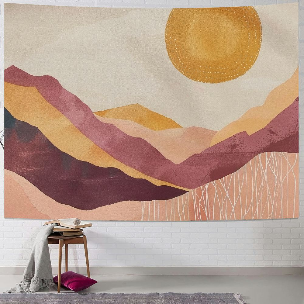 Nawypu Sun Mountain Boho Tapestry Mid Century Abstract Sunset Nature ...