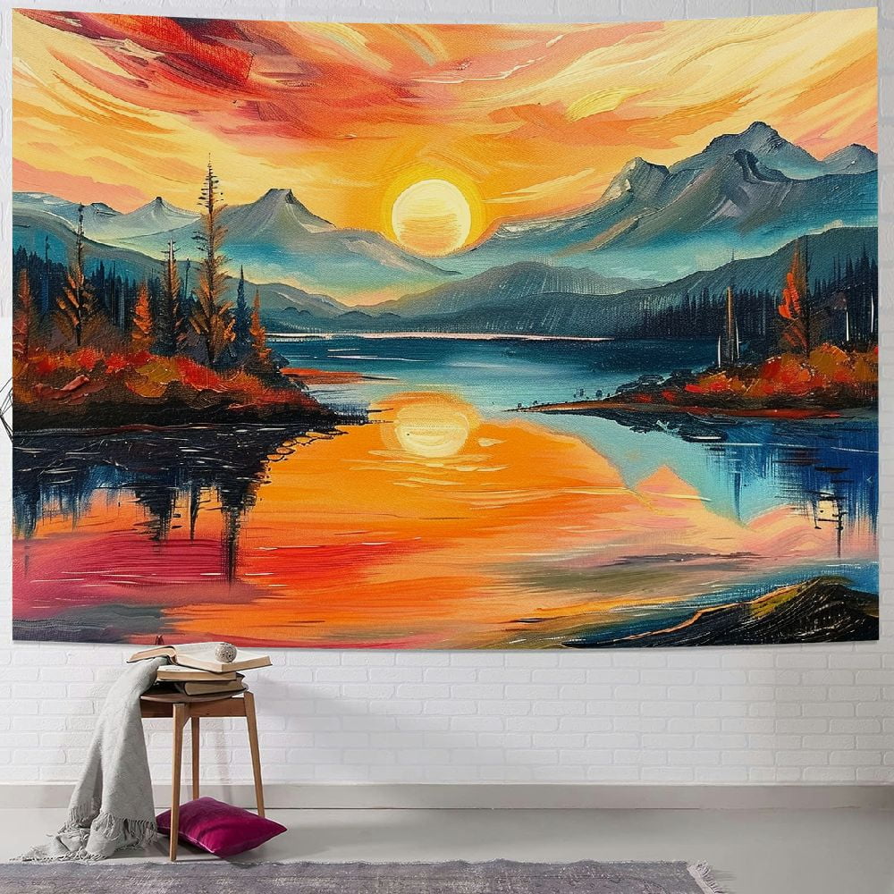 Nawypu Sun Mountain Tapestry, Sunset Forest Tree Nature Landscape Wall ...