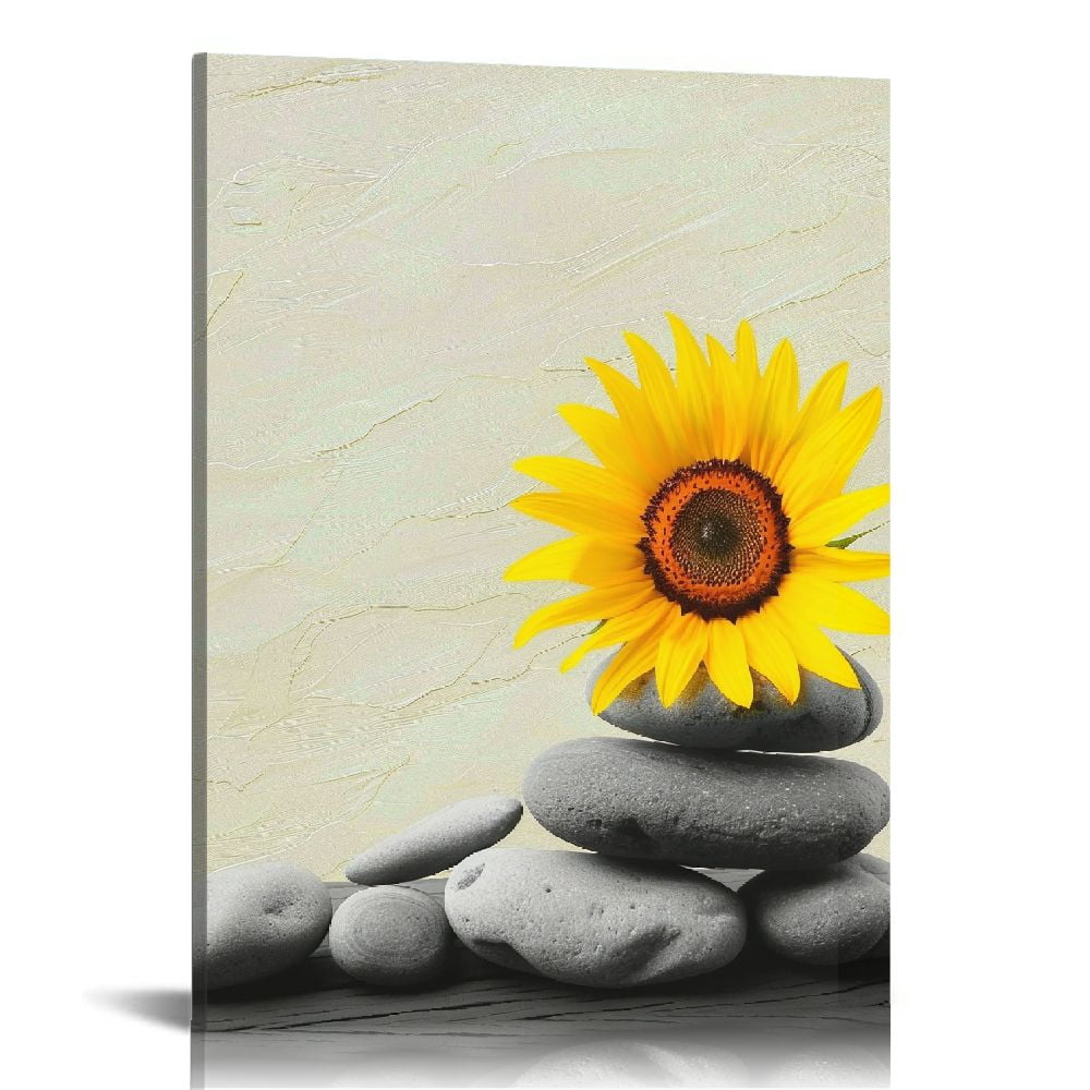 Nawypu Sunflower Canvas Wall Art Yellow and Grey Painting Relaxing Zen ...